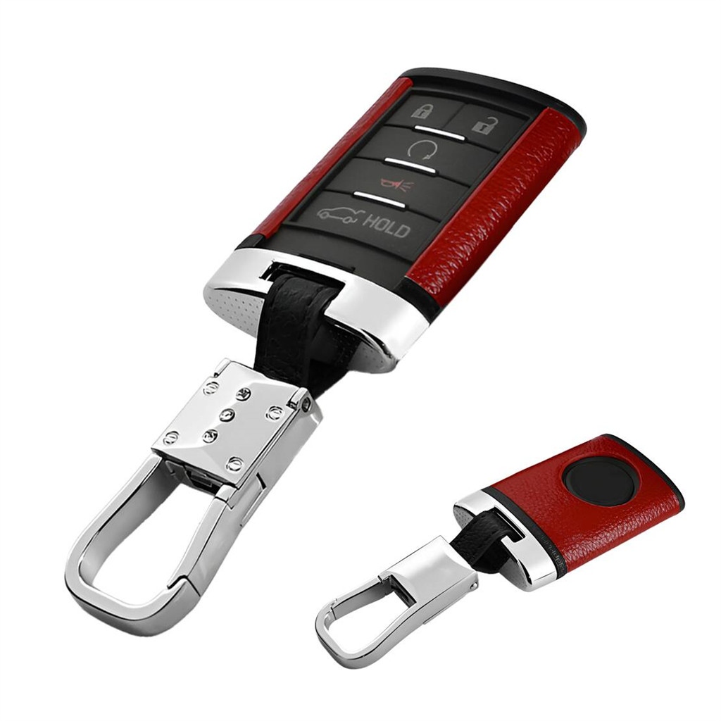 สีแดงรถหนัง Key Fob ฝาครอบผู้ถือกระเป๋าพวงกุญแจสําหรับ Cadillac CTS STS ATS XTS SRX Escalade ESV ...