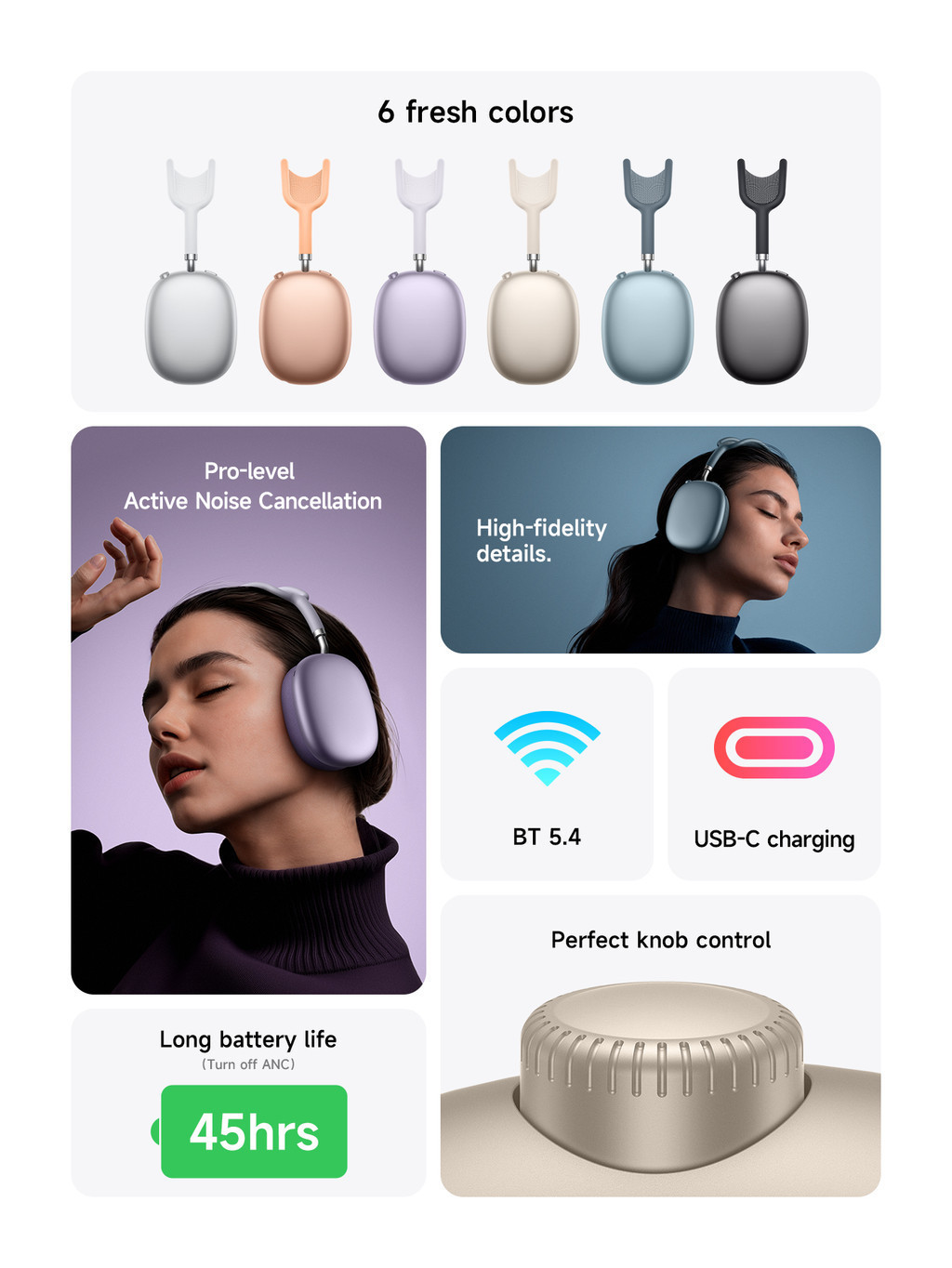 ⚡️ HOCO W65 Plus หูฟังบลูทูธ 5.4 ตัดเสียงรบกวน ANC แบตอึด 45 ชม. ...