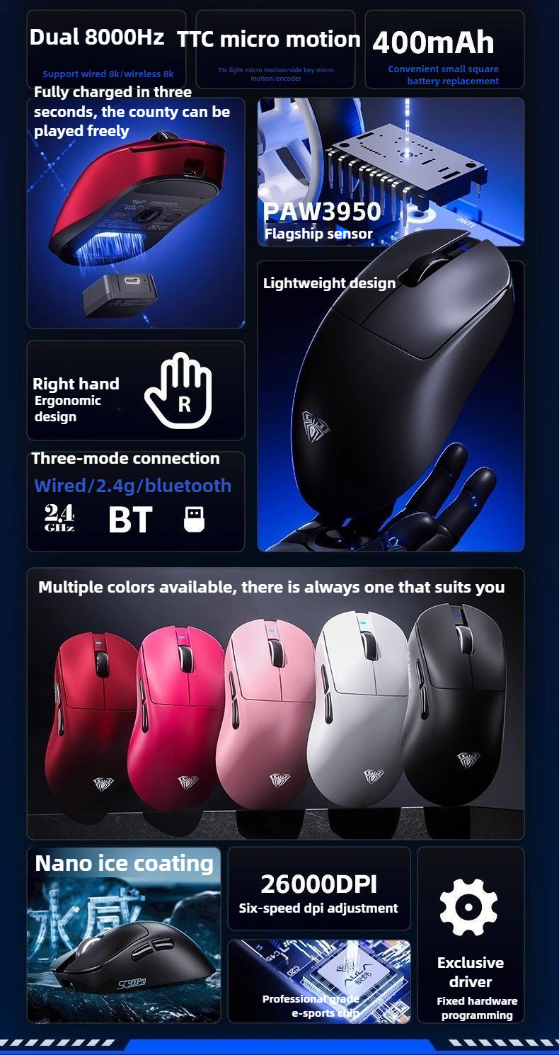 AULA SC900 Wireless Bluetooth Three Mode Mouse Gaming Bluetooth Lightweight Pro Computer Office ...