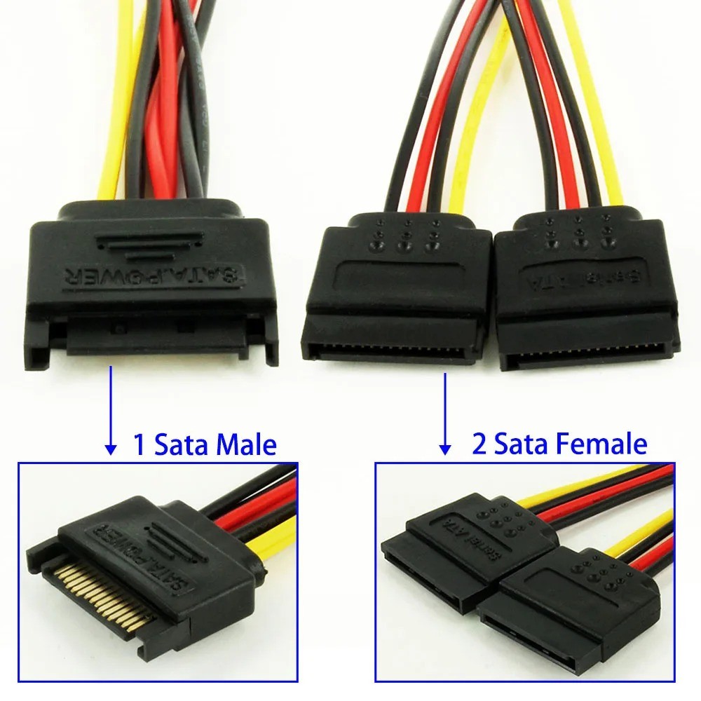 Dual SATA Power Splitter Cable - 15Pin Male to 2x Female Y Adapter for ...