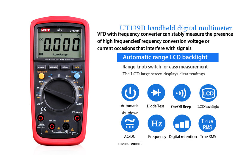 UNI-T UT139C หน่วยมัลติมิเตอร์แบบดิจิตอลช่วงอัตโนมัติ True RMS Meter เครื่องทดสอบตัวเก็บประจุมือ ...