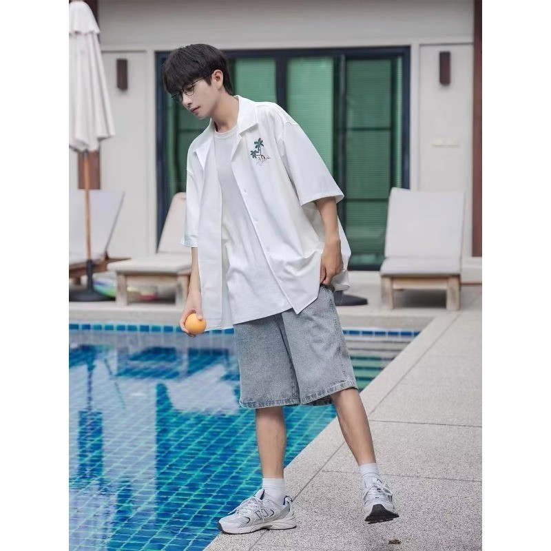 พร้อมส่ง! เสื้อเชิ้ตแขนสั้น ลายปักมะพร้าว สไตล์เกาหลี | Shopee Thailand