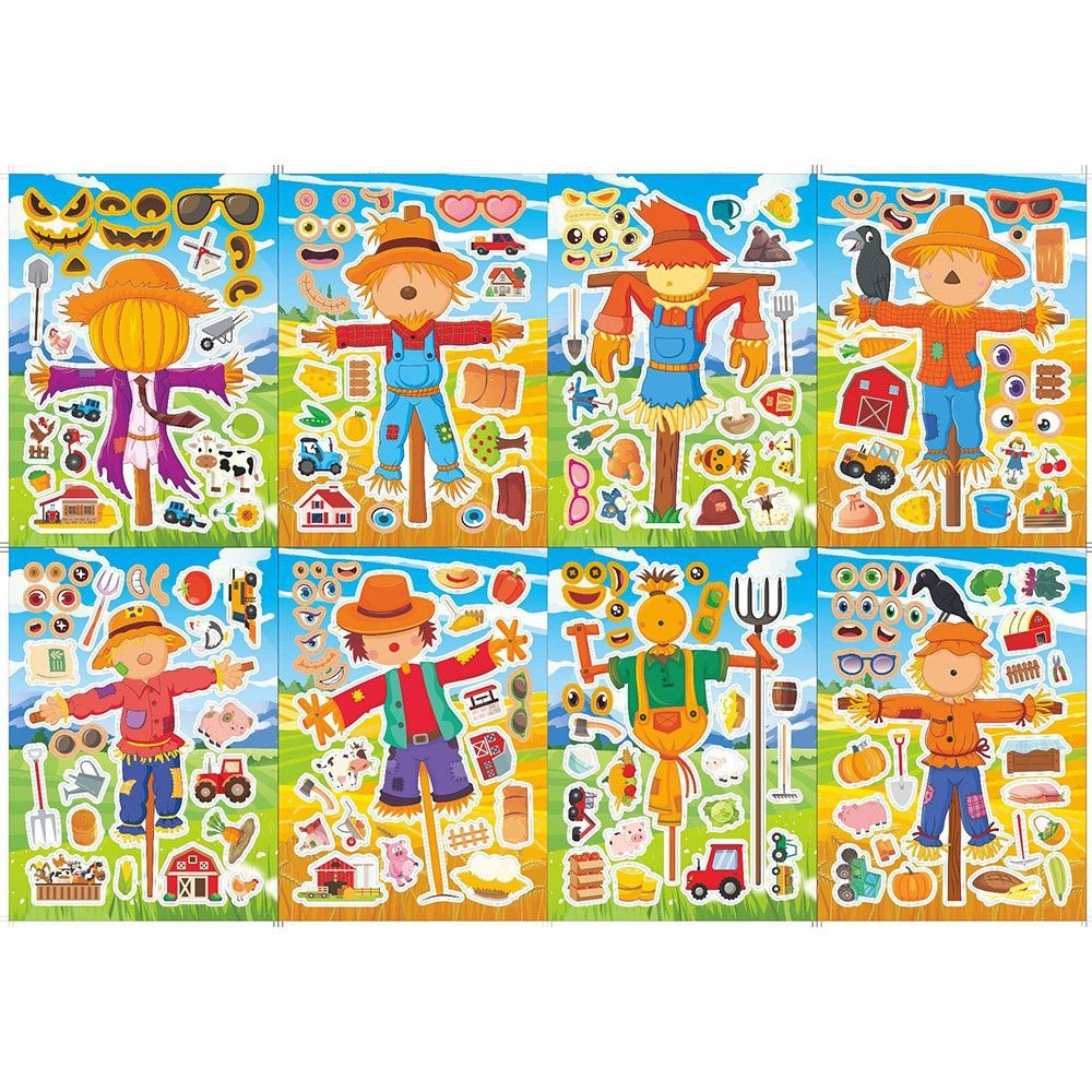 8 หุ่นไล่กา Man สติกเกอร์ปริศนาสนุกน่ารักการ์ตูน Little Grassman diy ...