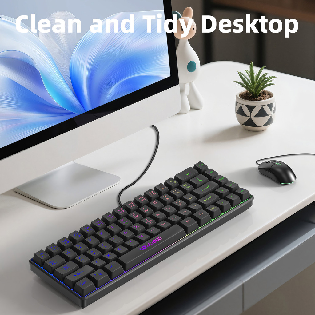 GOOJODOQ Wired Mechanical Keyboard 68 Key Curved Design RGB ...