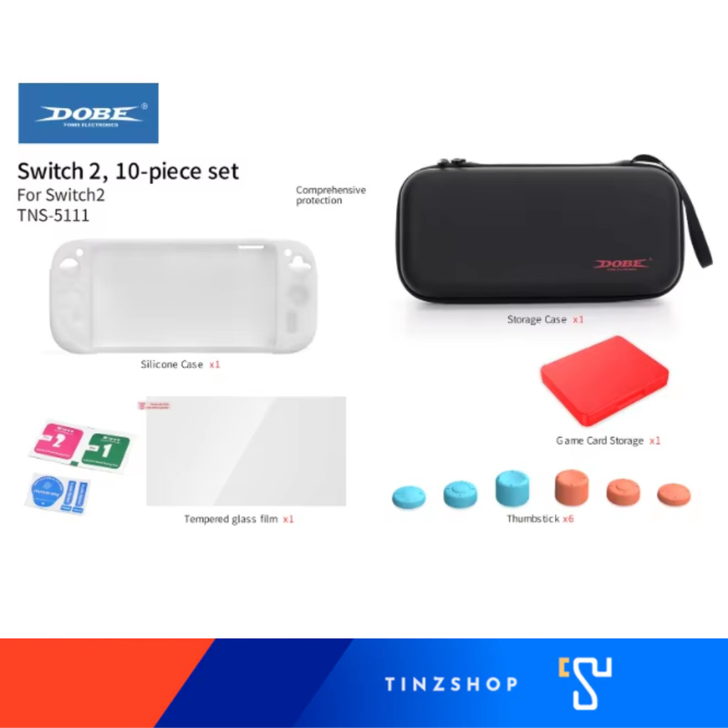 [ Switch2 ] Dobe TNS-5111 ชุดอุปกรณ์ 10in1 สำหรับ NSW2 มีกระเป๋า เคส ฟิล์ม ครอบปุ่ม และที่เก็บ ...
