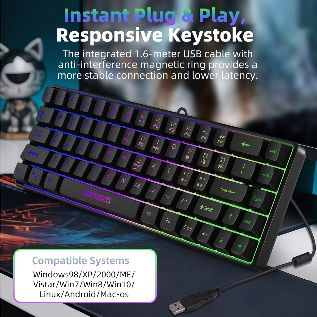 GOOJODOQ Wired Mechanical Keyboard 68 Key Curved Design RGB ...