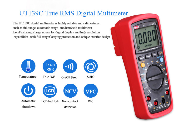 UNI-T UT139C หน่วยมัลติมิเตอร์แบบดิจิตอลช่วงอัตโนมัติ True RMS Meter เครื่องทดสอบตัวเก็บประจุมือ ...