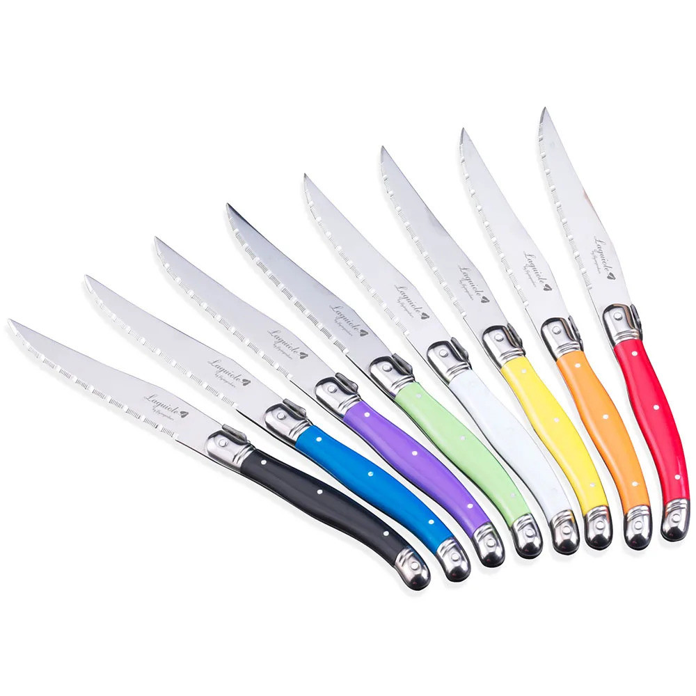 6-8pcs Laguiole Steak Knives Rainbow Dinner Table Knife Stainless Steel ...