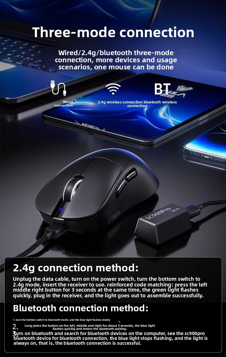 AULA SC900 Pro/Max ไร้สาย Tri-mode Esports เมาส์ Dual 8K น้ําหนักเบา PAW3395 สําหรับคอมพิวเตอร์ ...