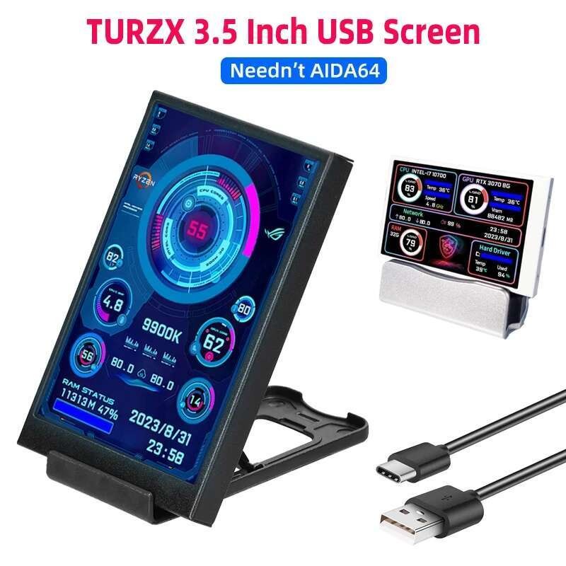 VN TURZX 3.5/5 นิ้ว IPS USB หน้าจอรองสําหรับคอมพิวเตอร์ CPU GPU RAM HDD ...