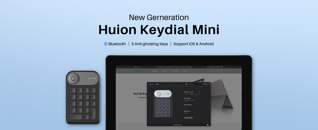 Huion K20 Keydial mini Keyboard สําหรับแท็บเล็ต, PC และโทรศัพท์ ...
