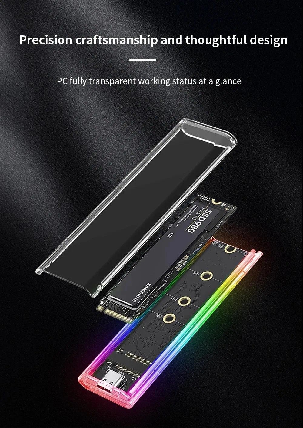 RGB M.2 NVME PCIe NGFF SATA Dual Protocol SSD กรณี USB ประเภท C 10Gbps ...