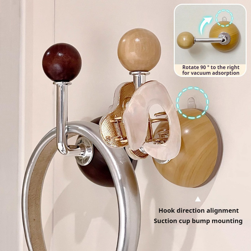 Retro ไม้ Grain Hooks รอบติดผนัง Hook Multifunctional Home Organizer ...