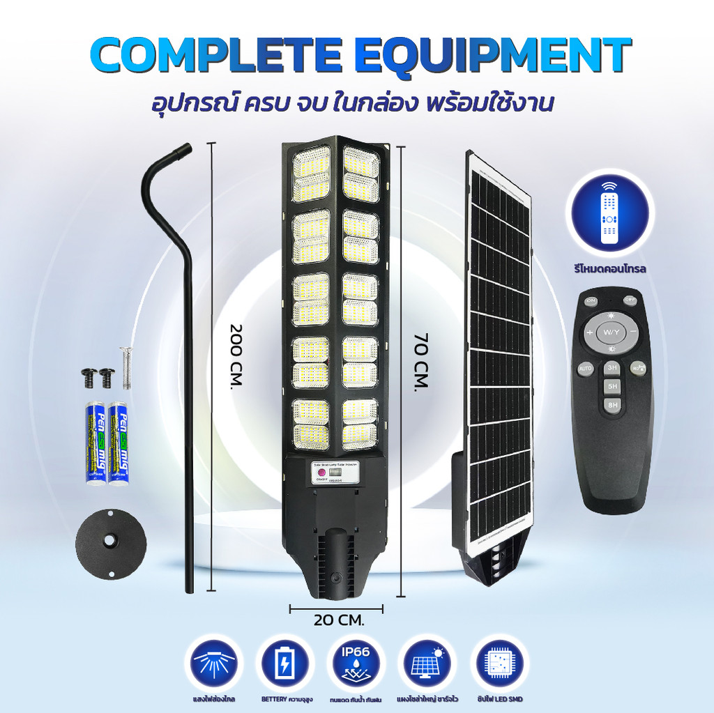 ไฟโซล่าเซลล์ Solar Light ไฟถนนโซล่าเซลล์ อัลตราแรมป์ LED 600000W กันน้ำ ...