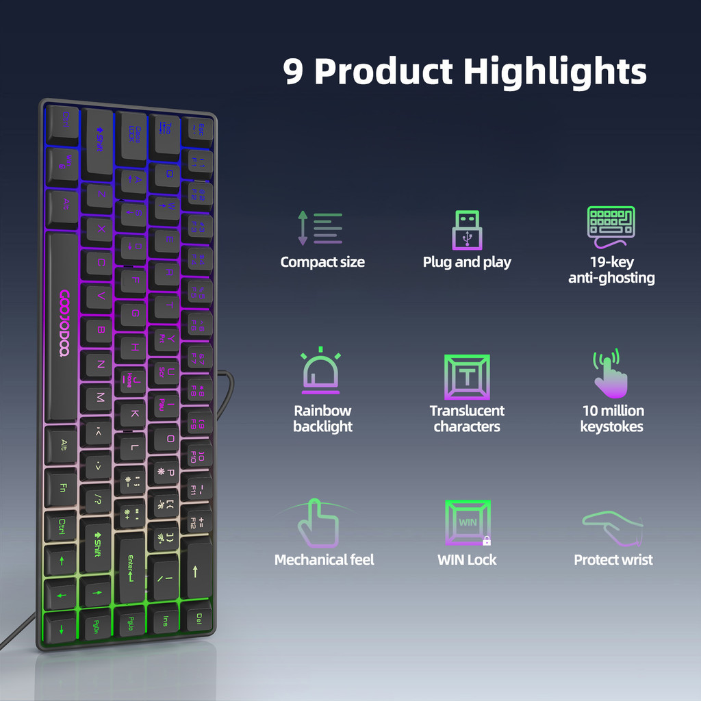 GOOJODOQ Wired Mechanical Keyboard 68 Key Curved Design RGB ...