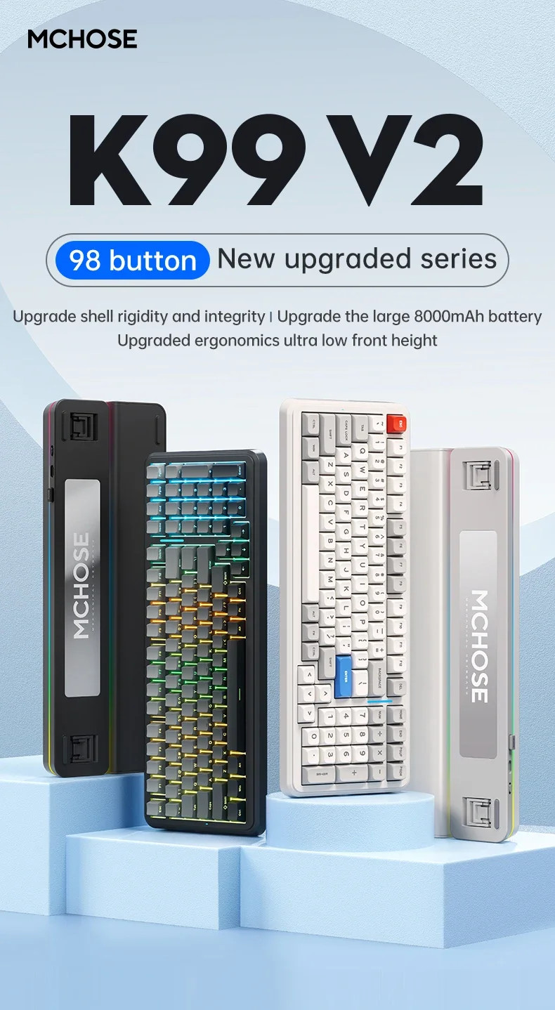 MCHOSE K99 V2 ที่กําหนดเองคีย์บอร์ด Tri-โหมด Ergonomics Esports Gaming 98% รูปแบบ GASKET 8000mAh ...