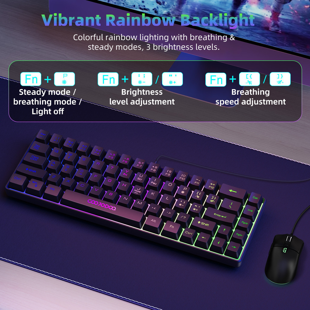 GOOJODOQ Wired Mechanical Keyboard 68 Key Curved Design RGB ...