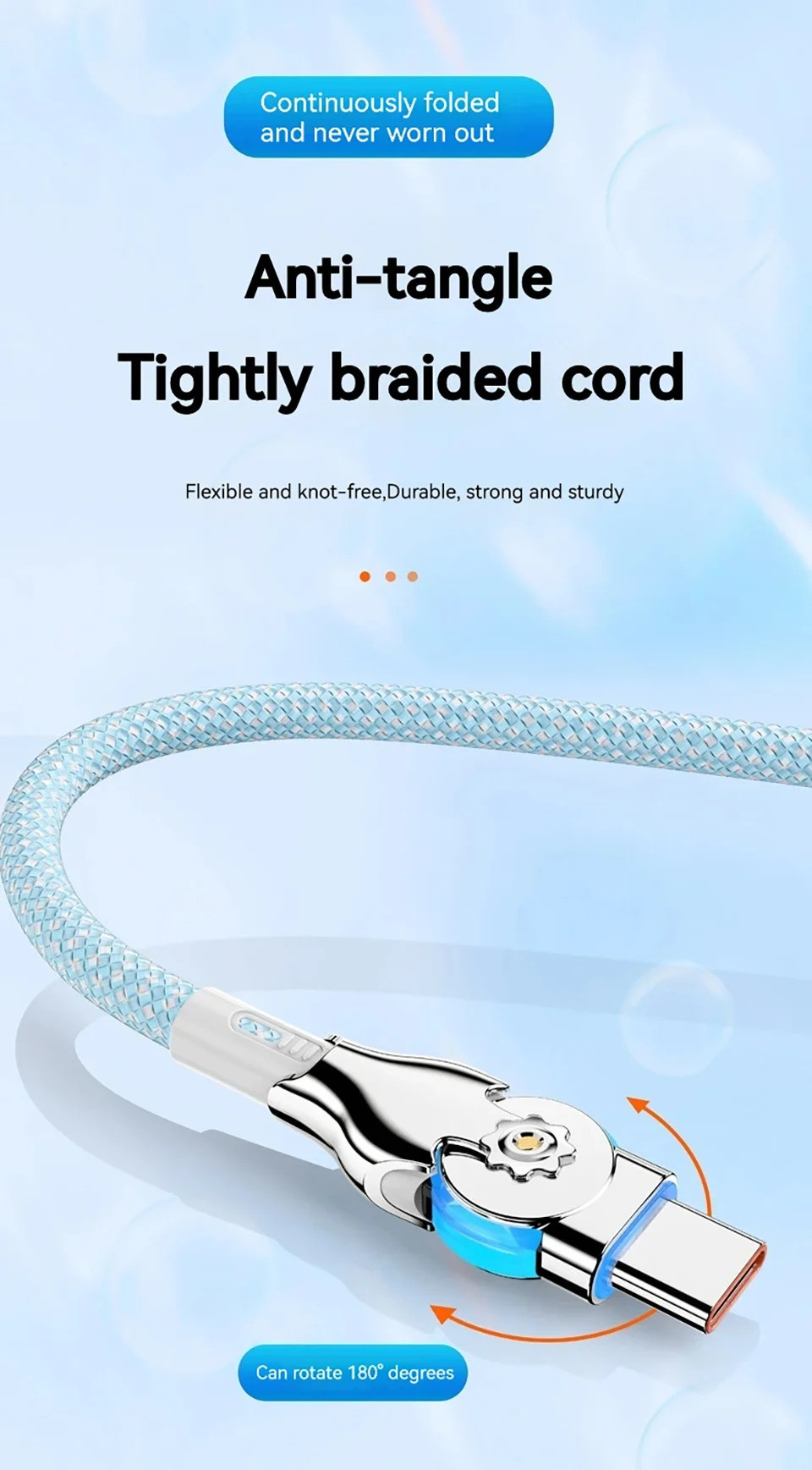 สายเคเบิลหมุนสองหัวแบบ Mecha USB Type-C แบบข้อศอกคู่พร้อมไฟ สายต่อขยาย ...