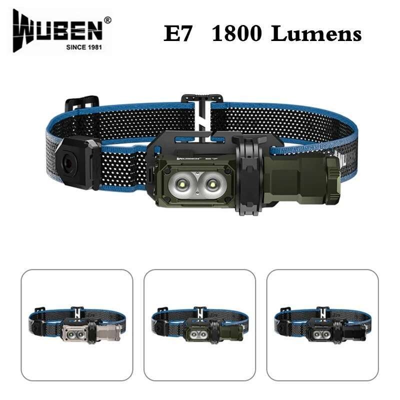 WUBEN E7 ไฟหน้า 1800Lumens EDC ชาร์จไฟฉายแม่เหล็กกันน้ํา 26650 แบตเตอรี่กลางแจ้ง Camping วิ่ง ...