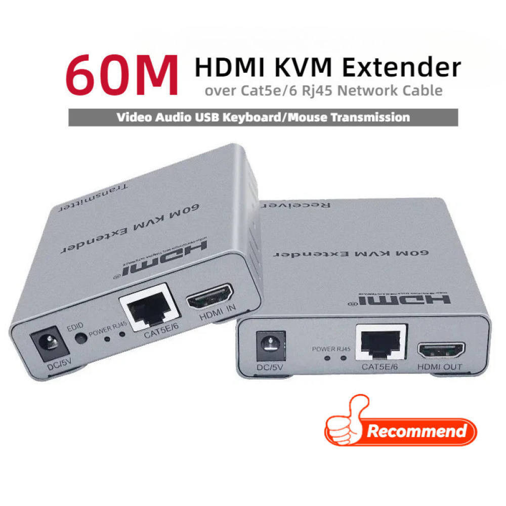 60M HDMI KVM Extender มากกว่า Cat5e/6 Rj45 สาย 1080P 60Hz วิดีโอเสียง ...