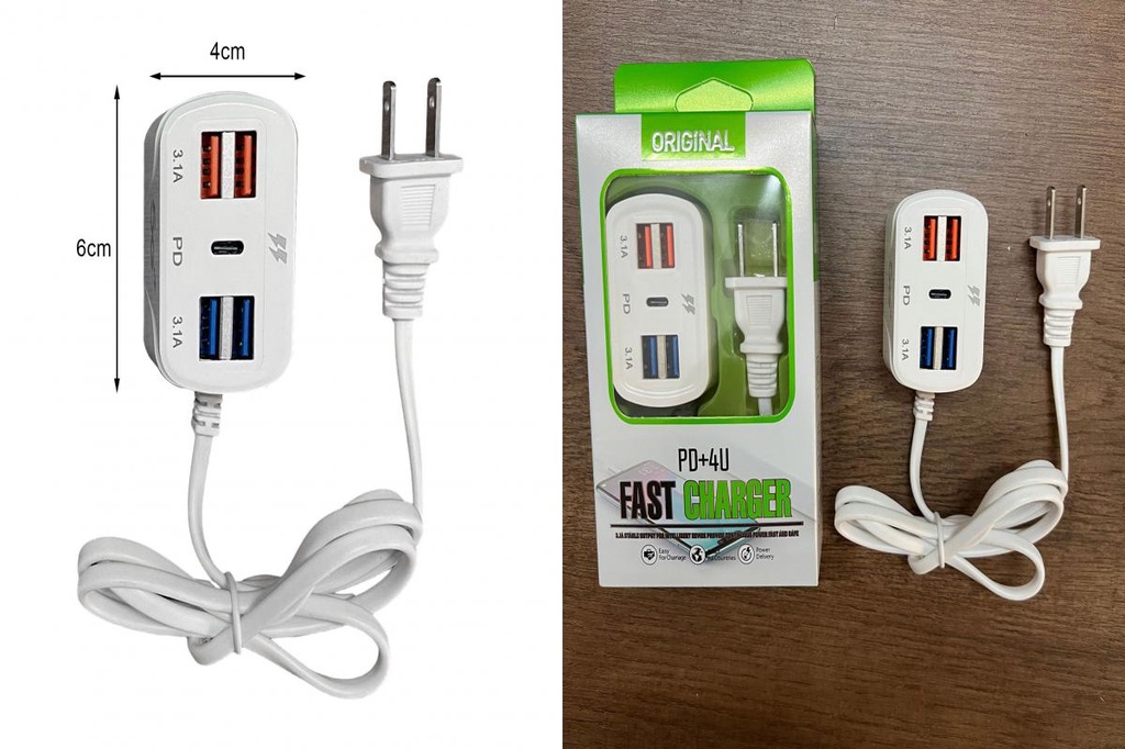 SETN Usb Charger Usb Smart Plug 4-port Usb Pd Type-c Fast Charger พร้อมเอาต์พุตที่เสถียรสําหรับ ...