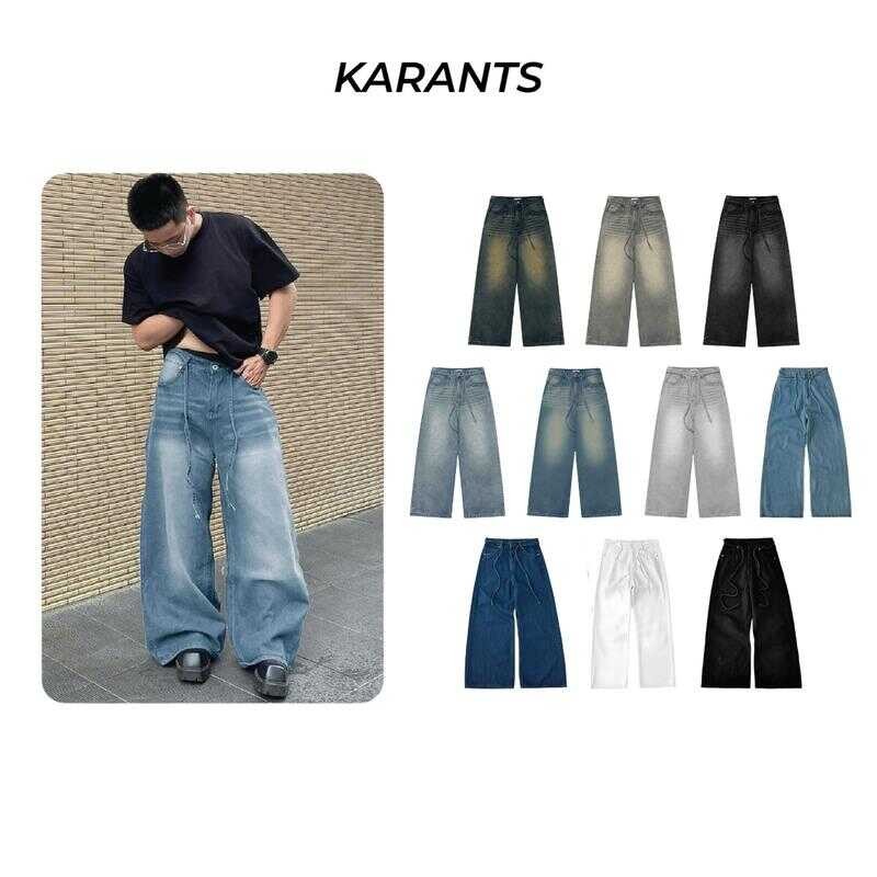 Karants กางเกงยีนส์เบสิก ขากว้าง Unisex สำหรับผู้ชายและผู้หญิง ...