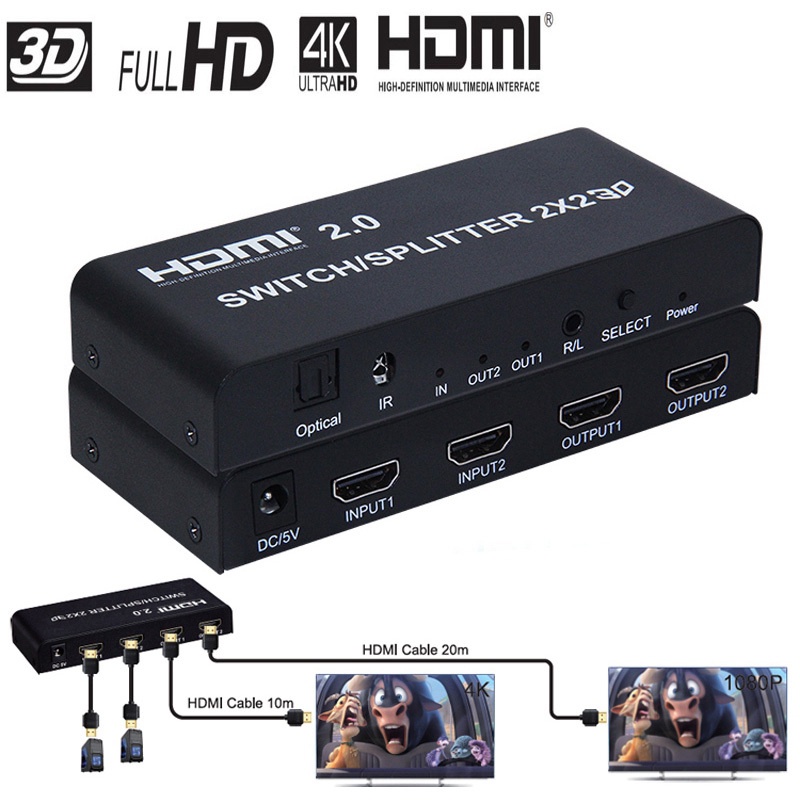 Hdmi 2.0 Switch Splitter 2x2 3D Video Distributor Converter Adapter ...