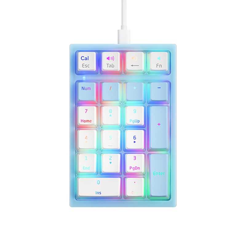K10 Digital Mechanical 21-Key Yellow Shaft Pudding Keycap RGB Backlit ...