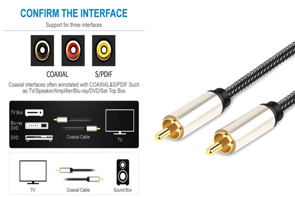 [calcutta] Plug Play Audio Connection Cable Audio Accessories SPDIF RCA to RCA Male Audio ...