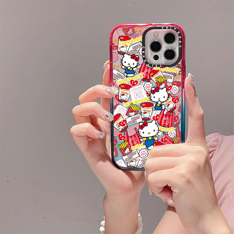 French Fries Hello Kitty สติกเกอร์ไร้สายชาร์จแม่เหล็ก Gradation ...