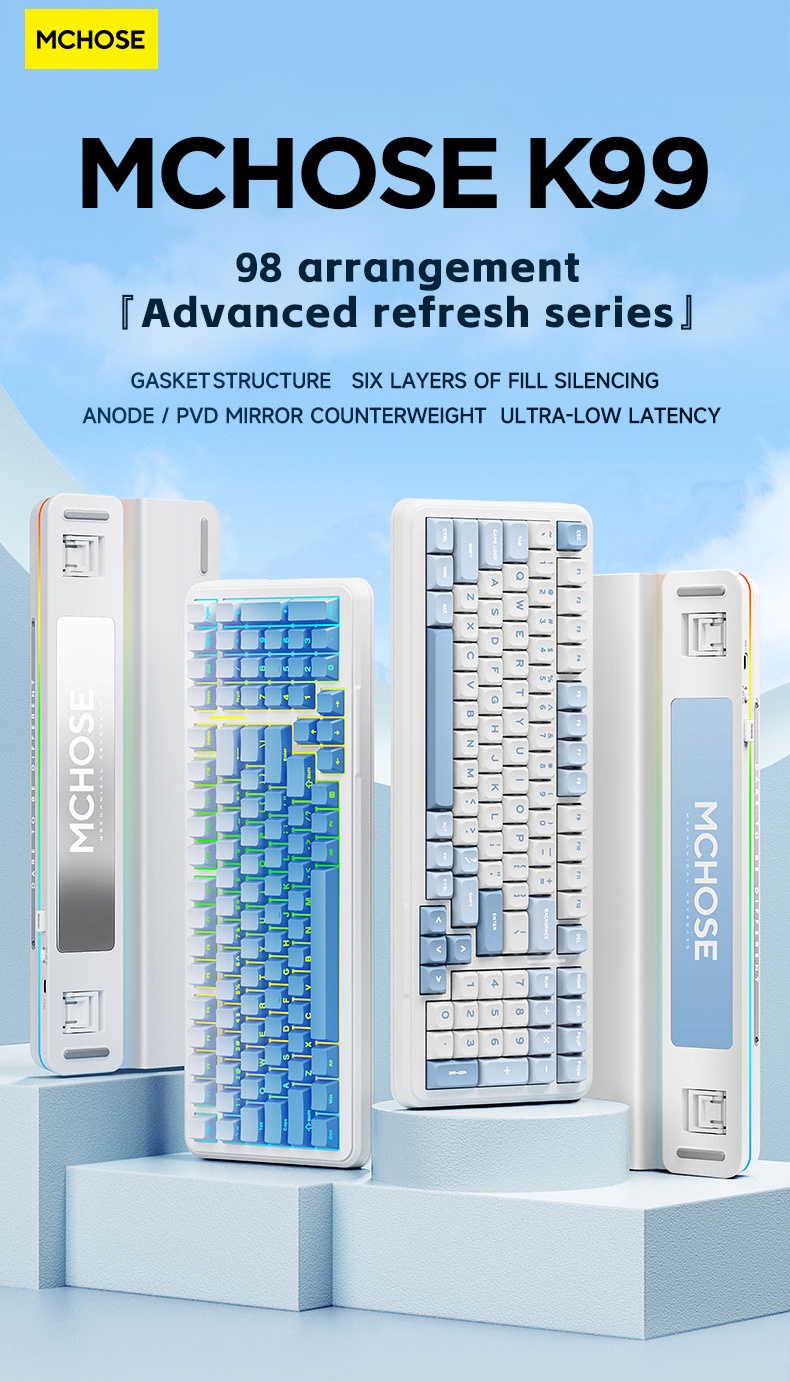 พร้อมส่ง!ใหม่! 2023 Mchose K99 คีย์บอร์ดเกมมิ่งบลูทูธไร้สาย 3 โหมด type-c เสียงครีมมี่ แผ่น PC ...