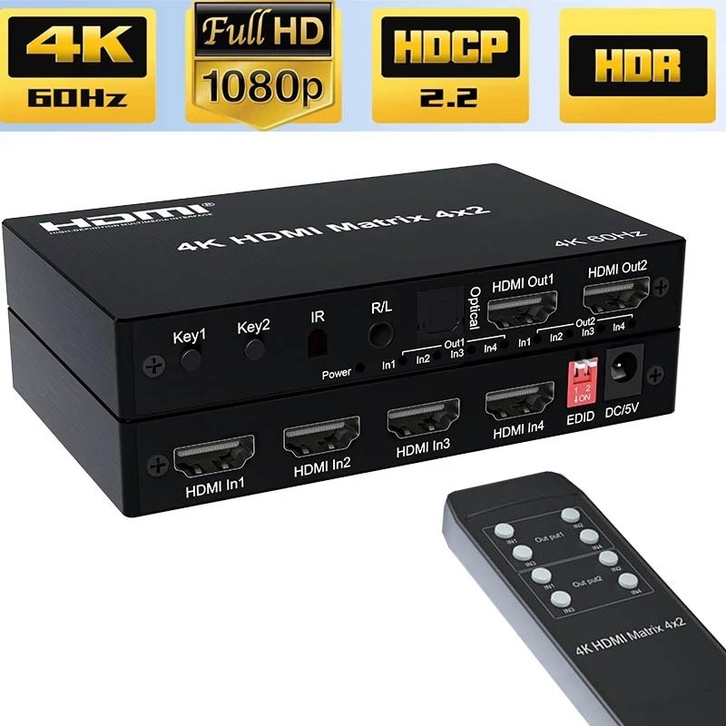 Hdmi 2.0 Matrix 4x2 2x2 2x4 4K 60Hz พร้อม Audio Extractor HDR 3D HDMI ...