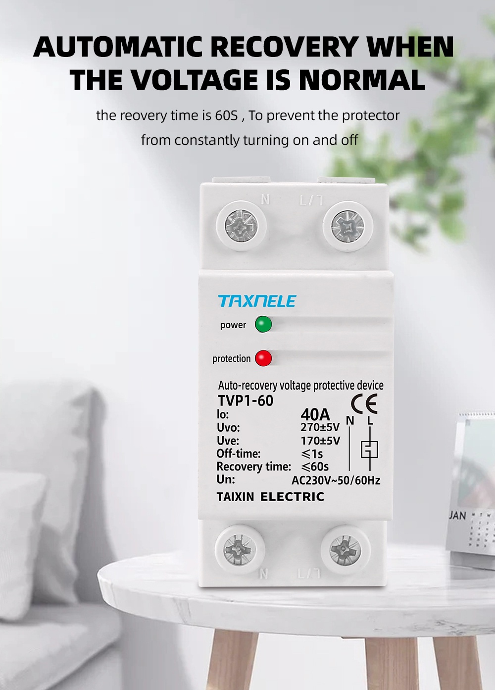 Taxnele อุปกรณ์ป้องกันแรงดันไฟฟ้าอัตโนมัติ 40A 63A 230V | Shopee Thailand