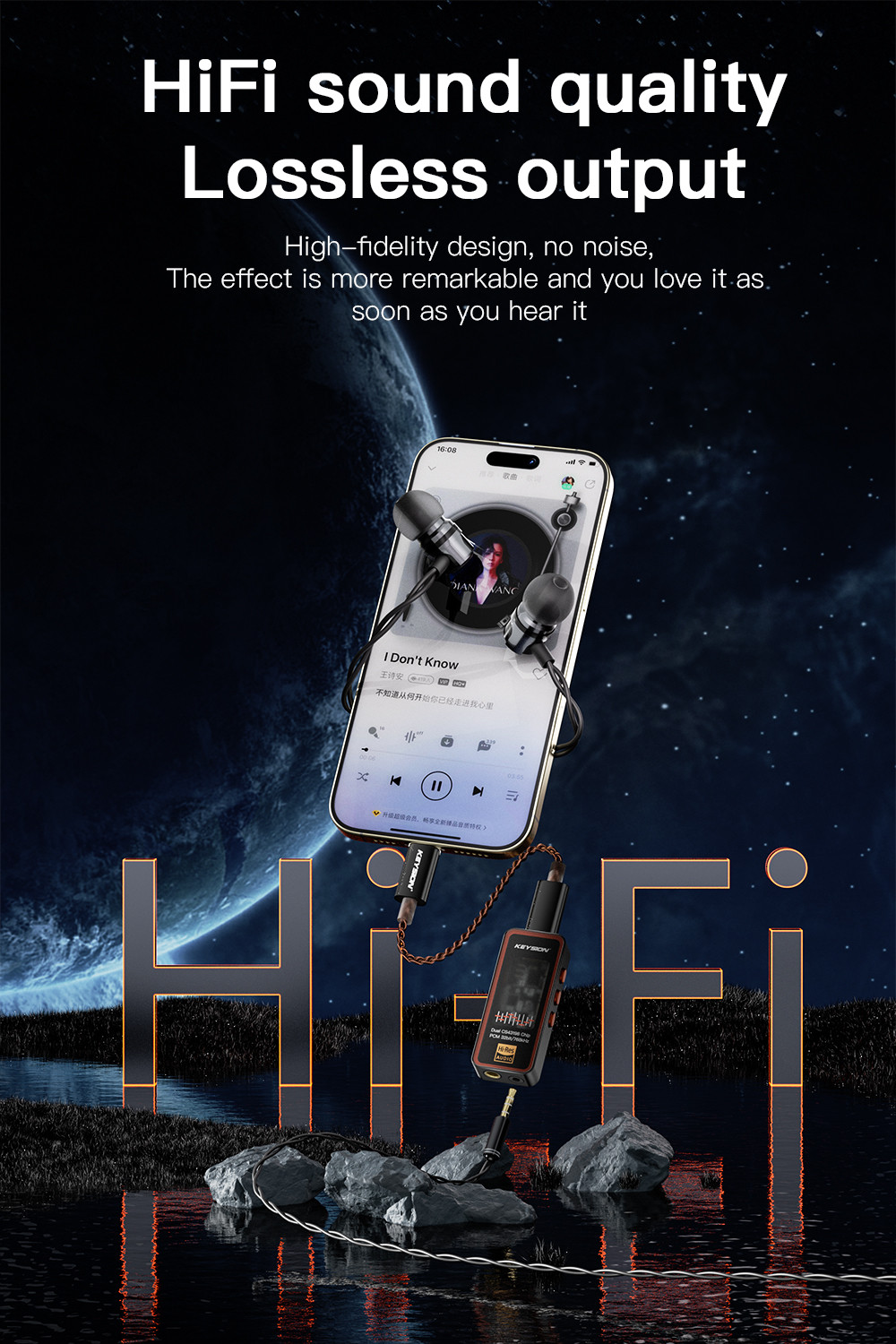 Keysion Dual CS43198 DAC เสียง HiFi ถอดรหัส 768KHz DSD256 Type-C ถึง 3.5/4.4 ปรับ EQ เครื่องขยาย ...