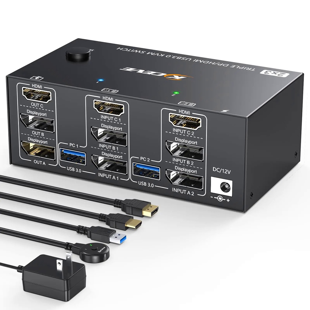 Triple Monitors KVM Switch 2 Displayport + HDMI USB 3.0 KVM Switch 8K ...
