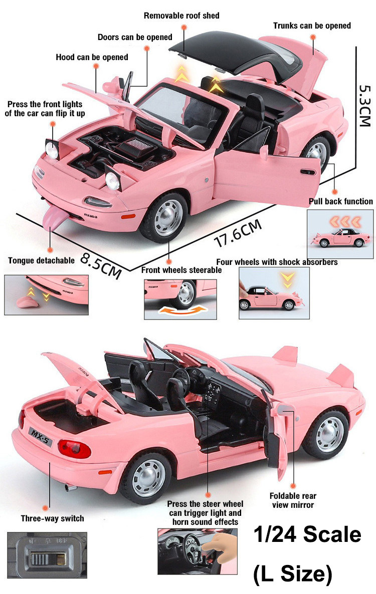 โมเดลรถยนต์ สเกล 1/24 1/32 Diecast Mazda Miata MX-5 JDM อัลลอย พร้อมไฟ ...
