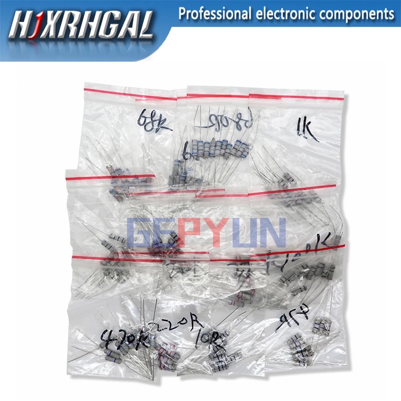 ชุดตัวต้านทาน 1W 5% 20 ค่า 10 โอห์ม-1M โอห์ม 22R 47R 100R 220R 470R 1K 4.7K 100K โอห์ม 200 ชิ้น ...