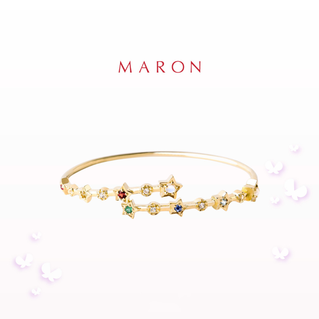 MARON - Nine Lucky Stars Cross Bangle ชุบ 18K โกลด์ กำไลดาวนพเก้า เสริม ...