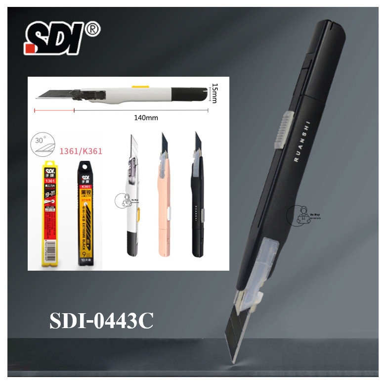 SDI 0443C-K คัตเตอร์สีดำ Precision Cutter 9mm ปลายแหลมใบมีดเฉียง 30° คัตเตอร์อเนกประสงค์ Auto ...