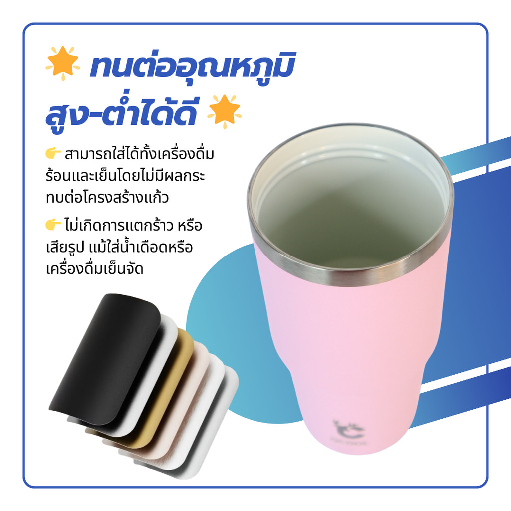 QCOOL แก้วน้ำเก็บอุณหภูมิเคลือบเซรามิค สแตนเลส 304 ฝาปิดแน่น กันรั่ว พร้อมหูจับซิลิโคน ขนาด ...