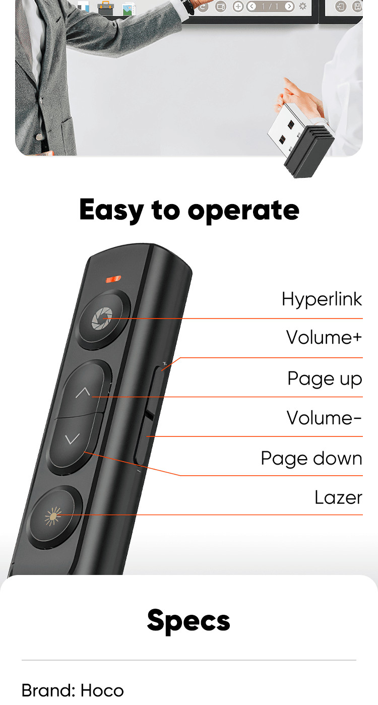 HOCO GM202 Laser Pointer เลเซอร์พอยเตอร์ ควบคุมสไลด์โชว์ PPT เพิ่ม-ลด ...