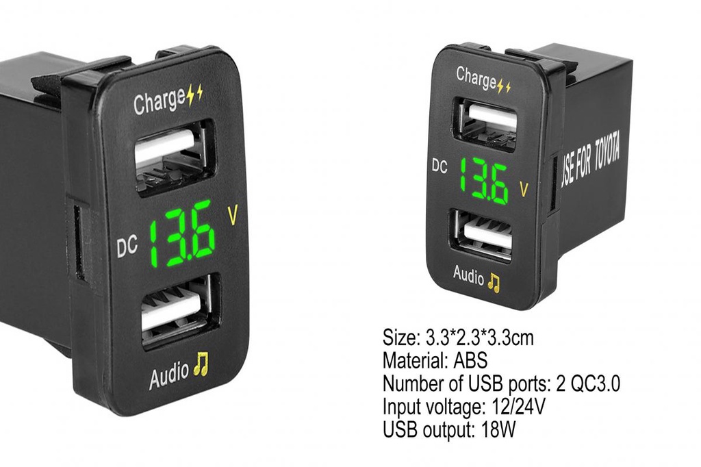 [Ma] ปลั๊กไฟ ABS Dual-USB QC30 ที่ชาร์จแบตในรถพร้อมอินพุตเสียง U Disk ...