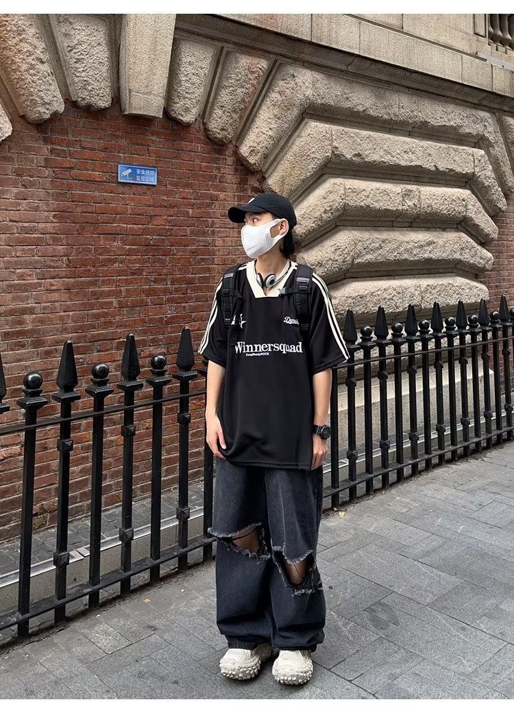 เสื้อยืดแขนสั้น ทรงหลวม เข้ากับทุกการแต่งกาย สไตล์สตรีท แฟชั่นเรโทร ...