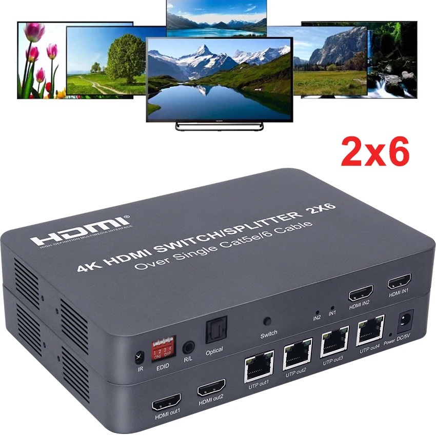 4k 100 M HDMI Extender 2x6 HDMI Switch Splitter 2 In 2 Out 4 ช ่ อง ...