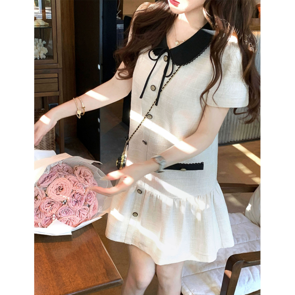 【S-4XL】 มินิเดรส ดีเทลเเต่งโบว์น่ารัก เหมาะสำหรับใส่เดท โทนสีพื้นมินิมอ ...