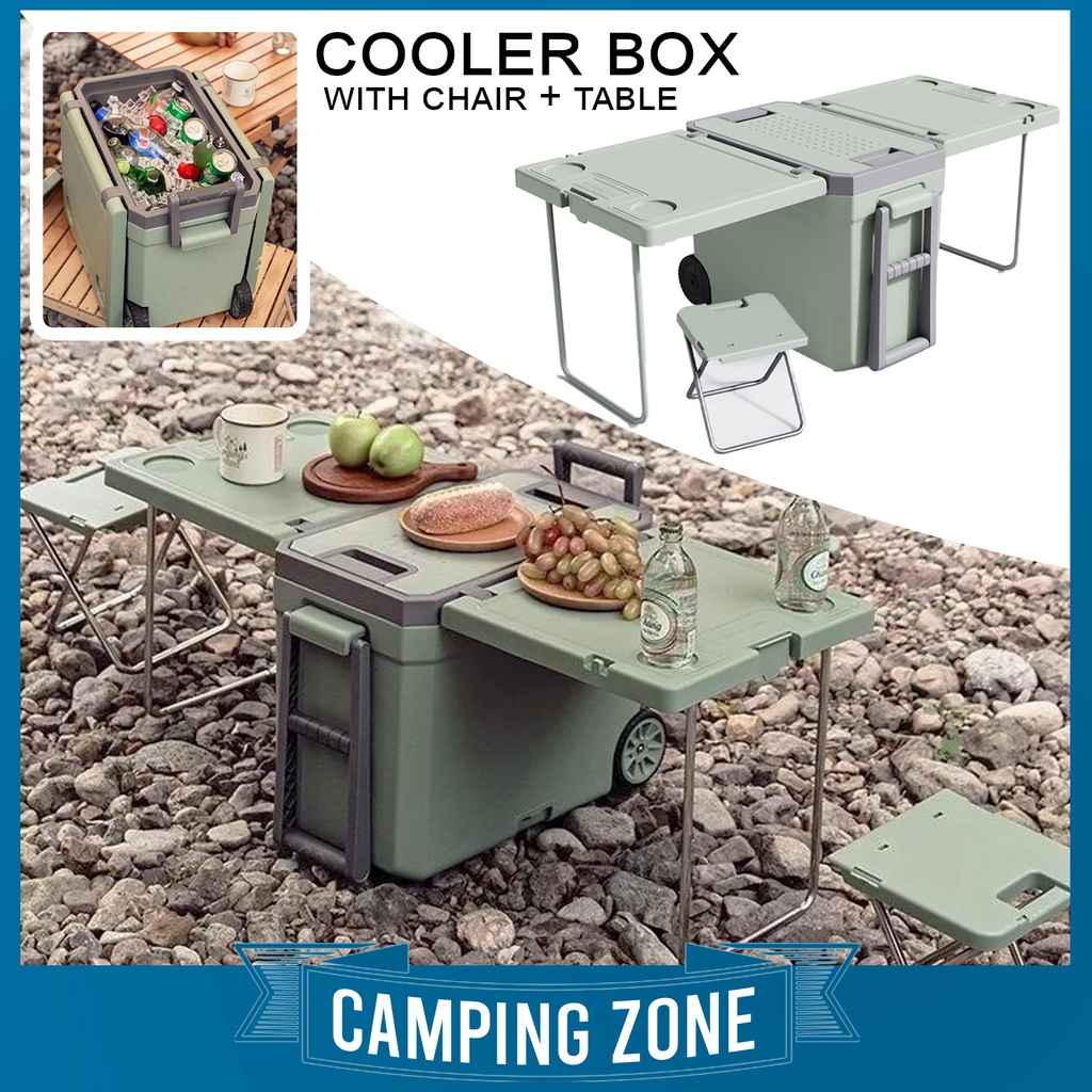 32l Ice Box Camping Cooler Box With Wheel Chair Table Kotak Ais Batu ...