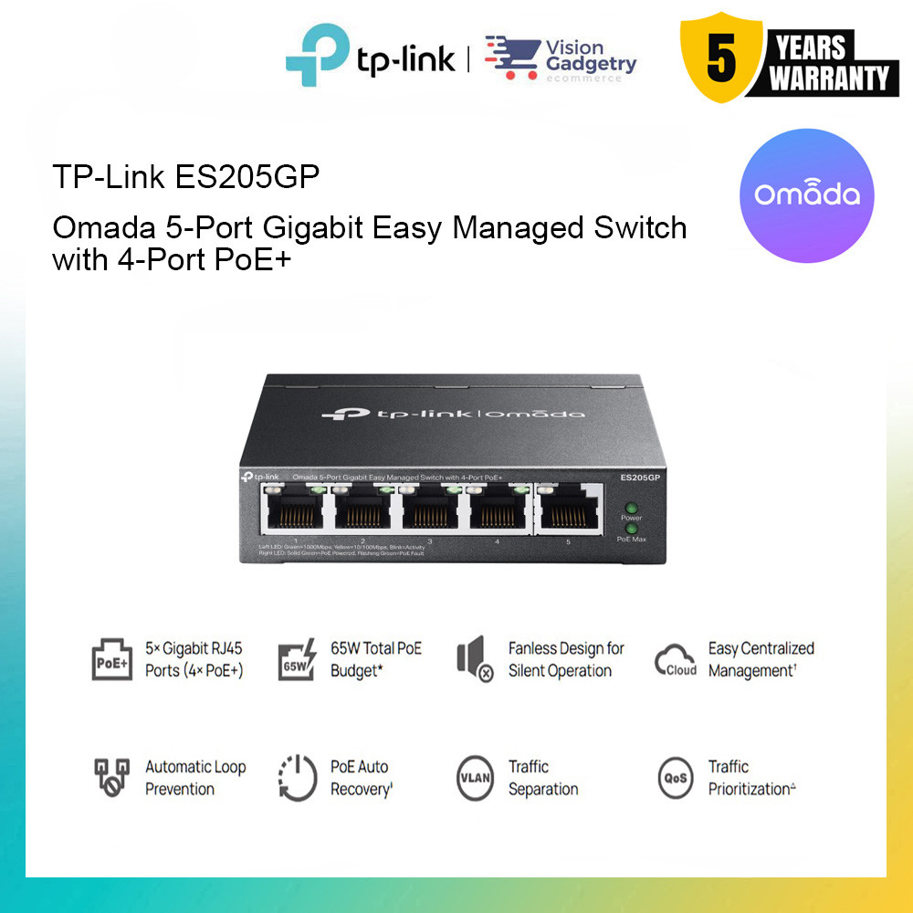 TP-Link ES205GP Omada 5-Port Gigabit Easy Managed Switch พร้อม 4-Port PoE+ | Shopee Thailand