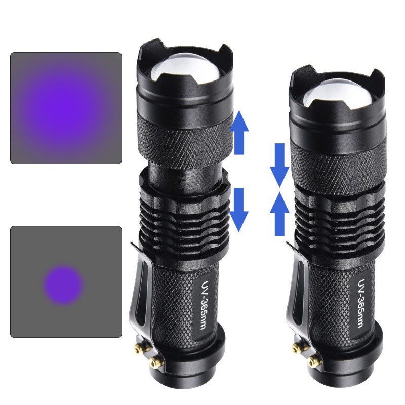 ไฟฉาย LED UV 395 365nm ขนาดเล็ก ซูมได้ สําหรับตรวจธนบัตร ไฟฉาย ...