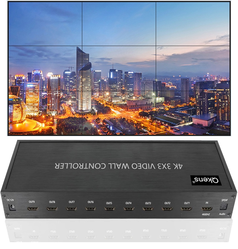 กล่องประมวลผลวิดีโอ 4K 3x3 HDMI 9 TV 2x2 2x3 1x3 1x4 180° ฝาพับกระจก ...