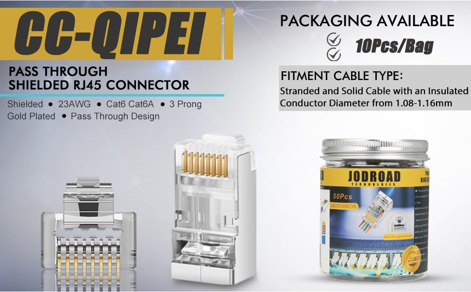 Rj45 Connector Shielded Crystal Head / CAT7 CAT6 CAT5 Pass Through Hole ...